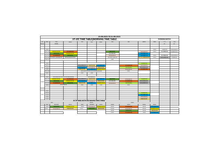 IIT-JEE Time Table for XI & XII Students | PDF | Standardized Tests ...