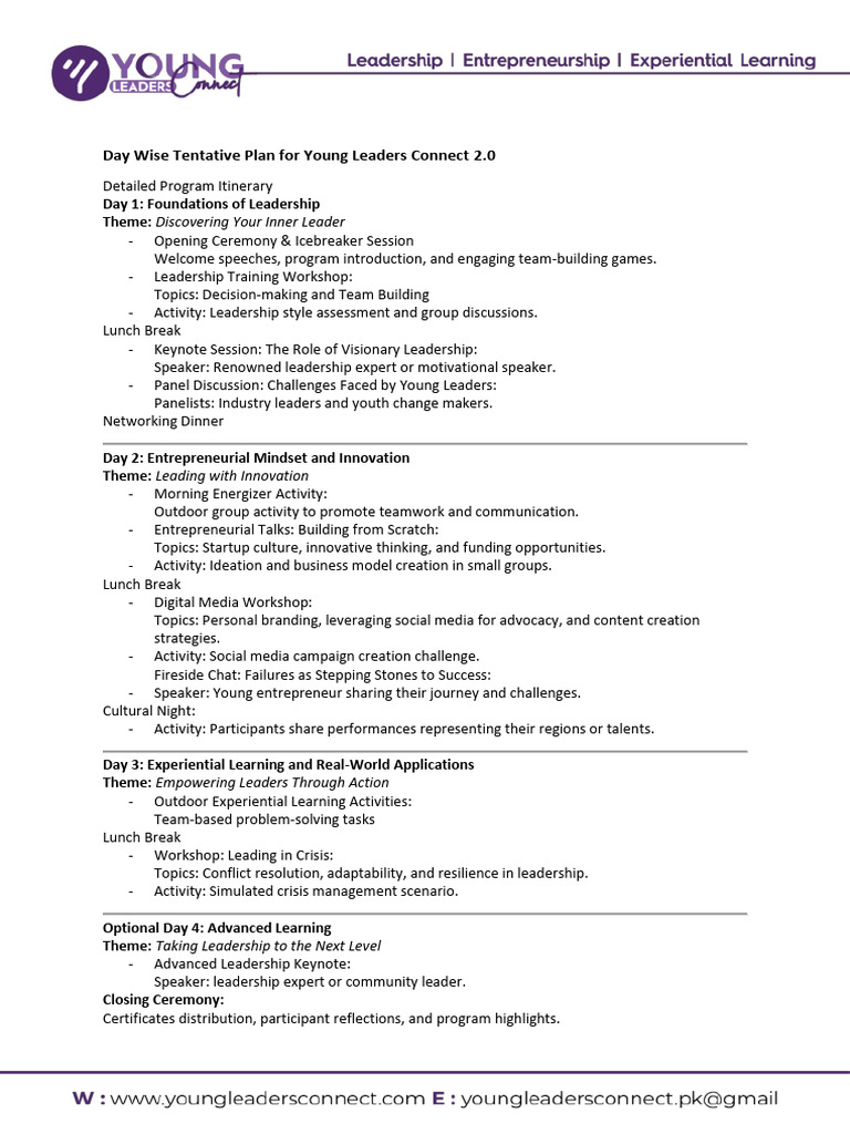 Young Leaders Connect 2.0 Itinerary | PDF