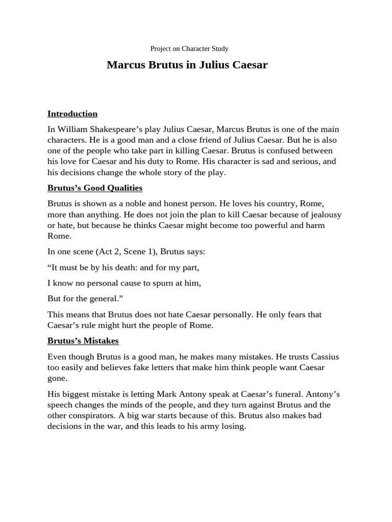 Brutus: A Tragic Hero in Julius Caesar | PDF | Julius Caesar | Mark Antony