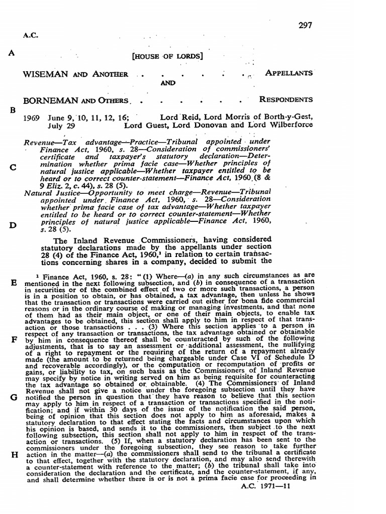 Wiseman and Another Appellants and Borneman and Others Respondents ...