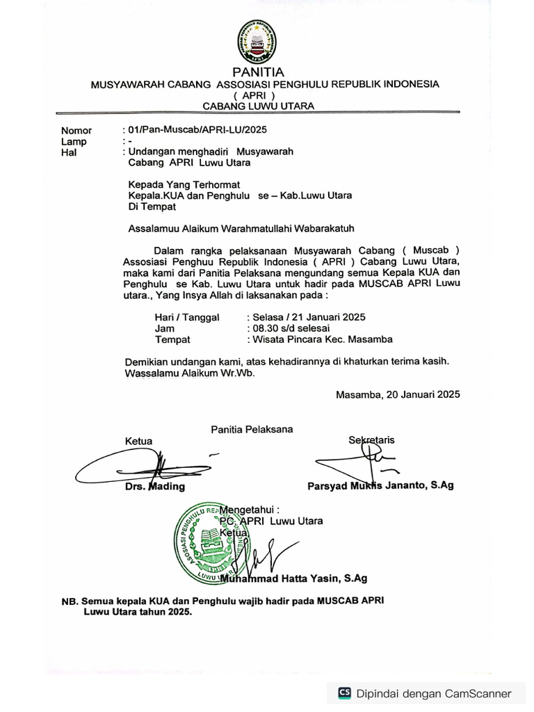 Surat Panitia Muscab Apri Lutra | PDF