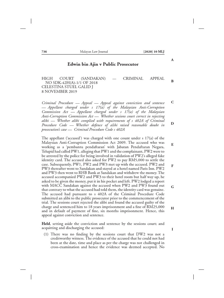 Edwin bin Ajin Criminal Appeal Summary | PDF | Acquittal | Public Law