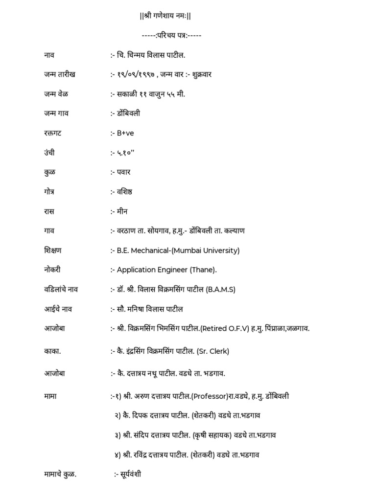 Chinmay Patil Biodata | PDF