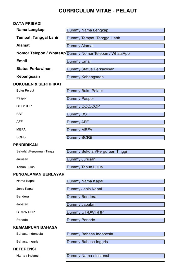 CV Pelaut: Format dan Contoh | PDF