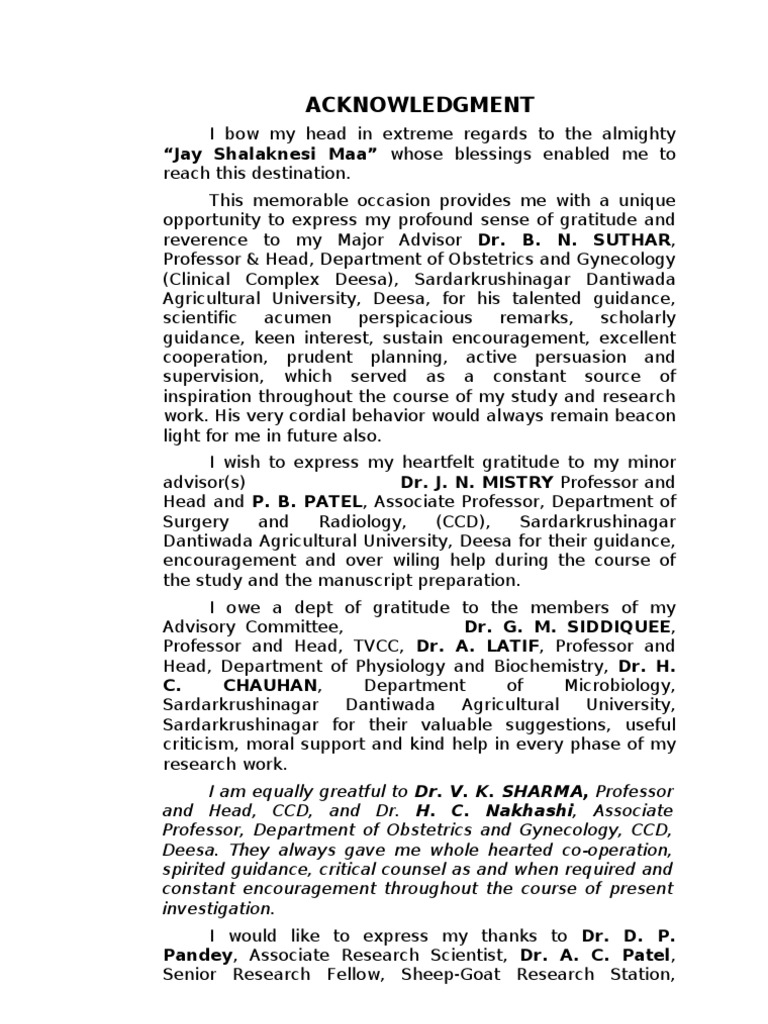 Acknowledgment: "Jay Shalaknesi Maa" Whose Blessings Enabled Me To ...