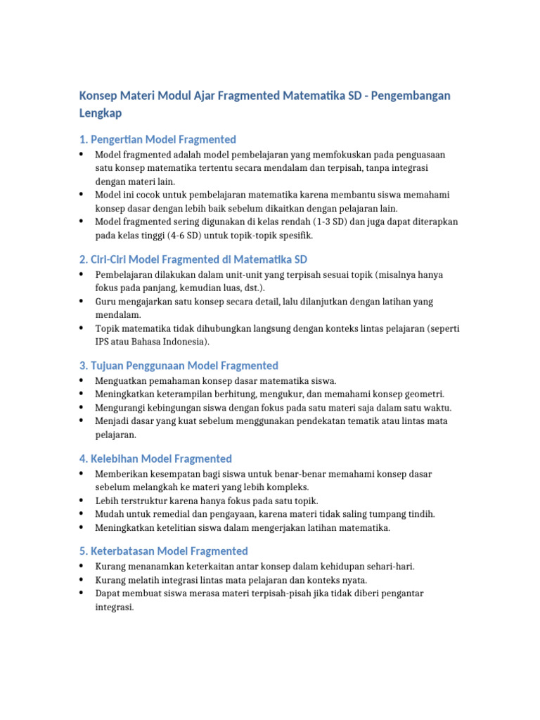 Modul Ajar Model Fragmented Matematika SD | PDF