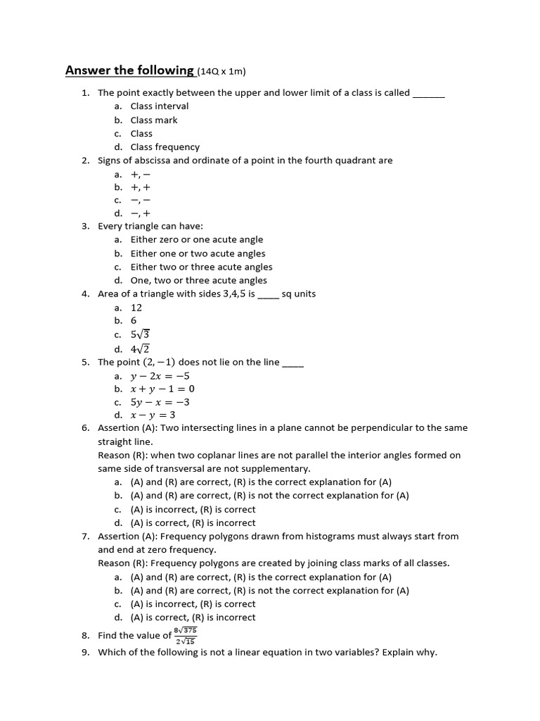 Math Practice Questions and Answers | PDF | Euclidean Geometry ...