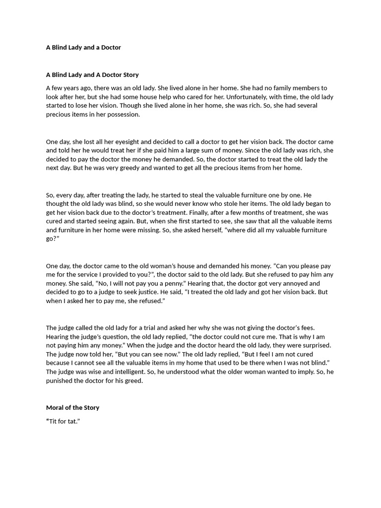 Blind Lady and Greedy Doctor's Tale | PDF