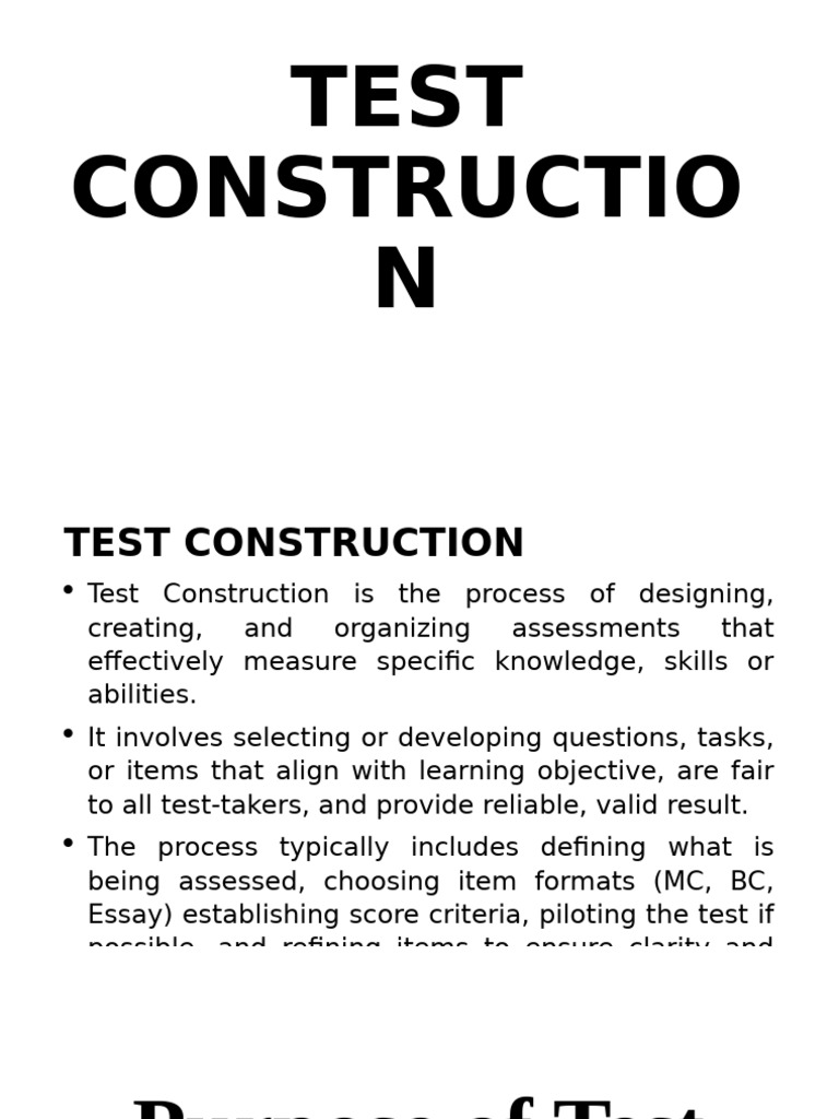 Test Construction Process in Education | PDF | Educational Assessment ...