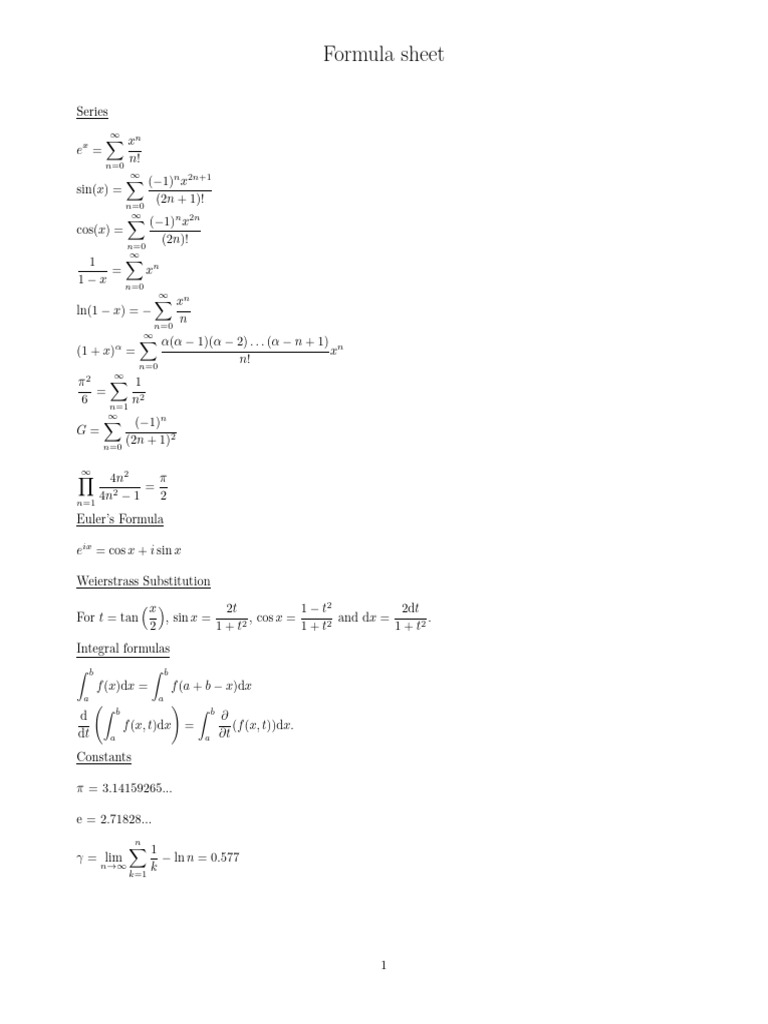 Formula Sheet | PDF