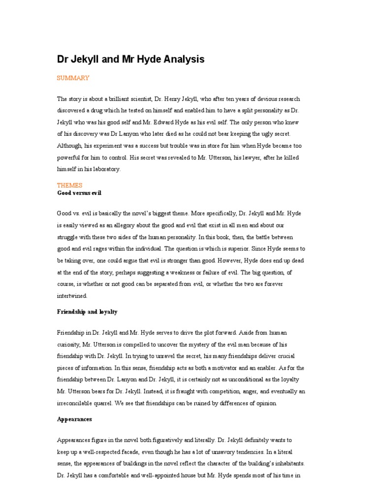 Dr Jekyll And Mr Hyde Analysis Strange Case Of Dr Jekyll And Mr Hyde