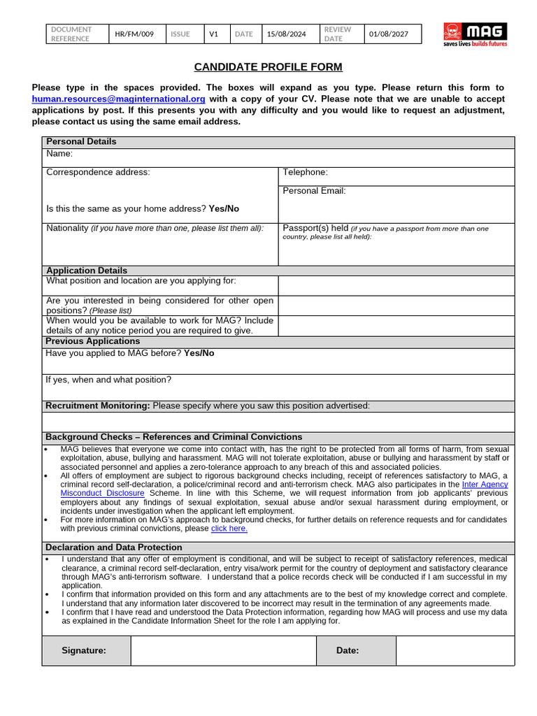 Candidate Profile Form - Programme International | PDF | Criminal Record | Justice