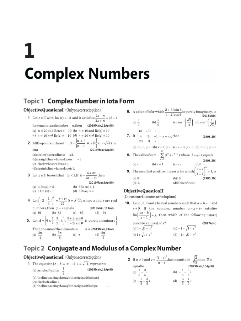 Complex Numbers: Objective Questions and Answers | PDF | Complex Number ...