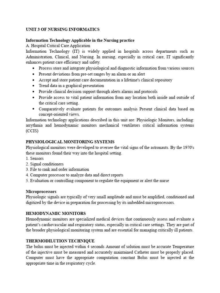 Nursing Informatics in Critical Care Systems | PDF | Monitoring ...