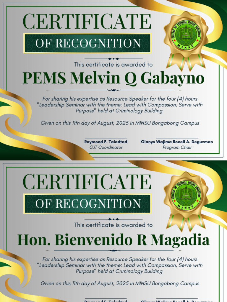 Green and Gold Formal Modern Elegant Recognition Certificate | PDF