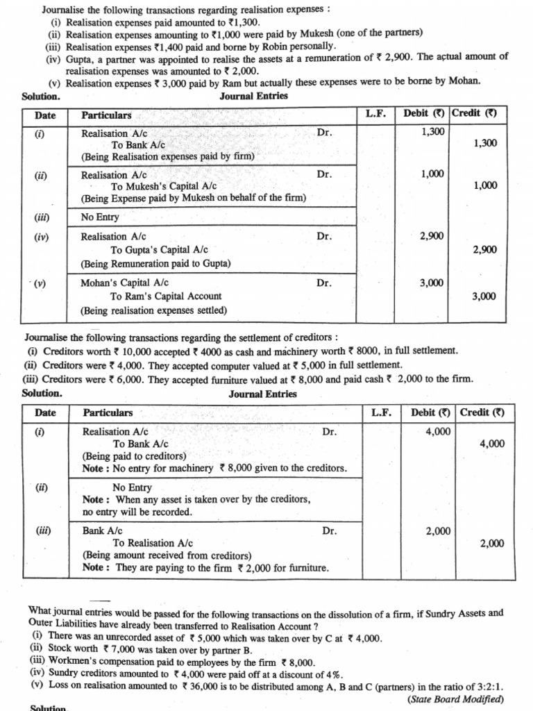 Solution Q.1 To 13 (CH - Dissolution) Comprehensive Journal Entries ...