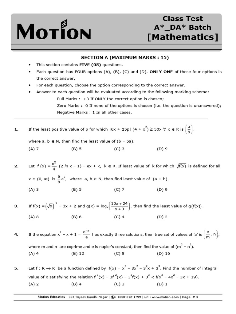 Monotonocity Class Test Questions | PDF | Mathematics | Mathematical ...