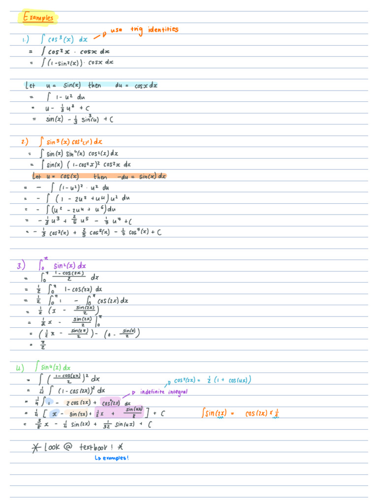 Trigonometric Integrals | PDF | Mathematical Relations | Special Functions