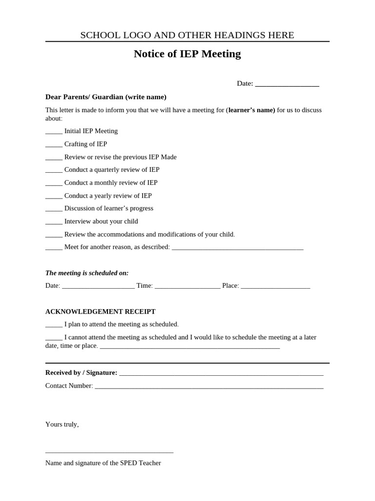 Notice of Iep Meeting | PDF