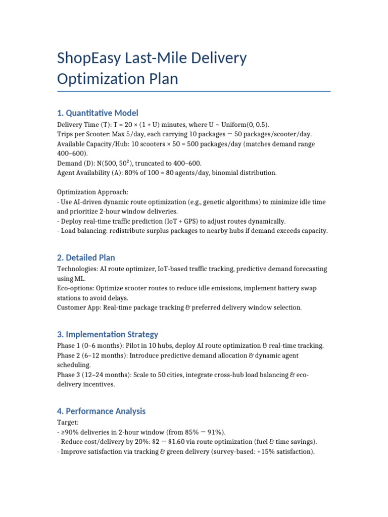 Last-Mile Delivery Optimization Plan | PDF