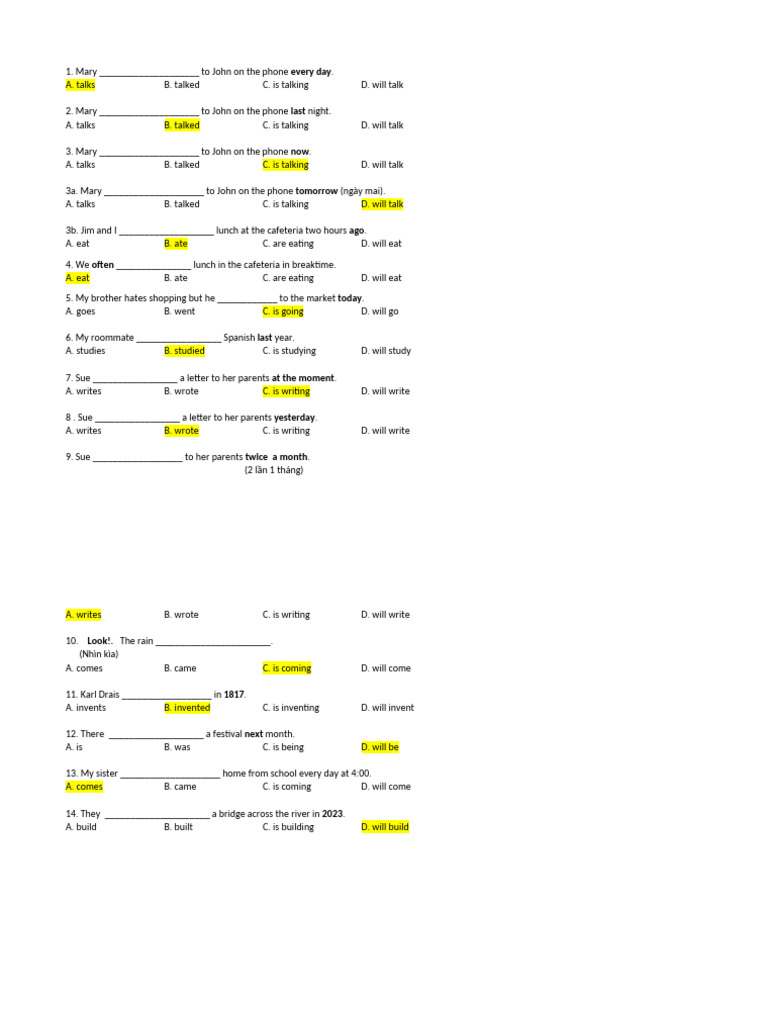Tenses Multiple Choice Practice | PDF