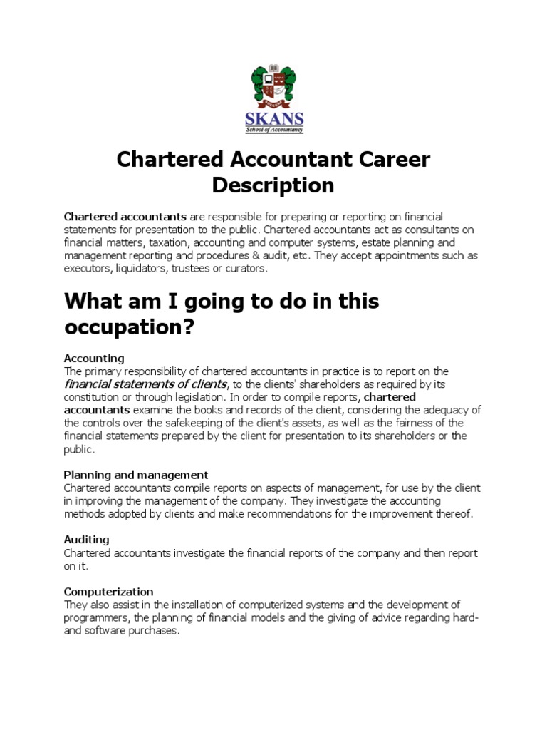 Chartered Accountant Career Description | PDF | Accounting | Financial ...