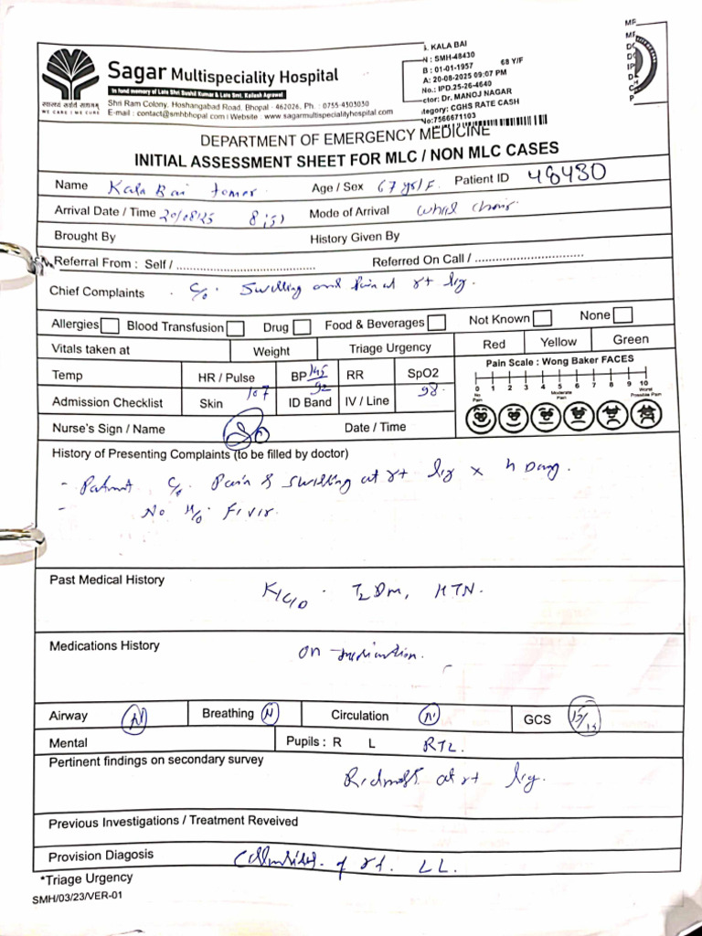 Emergency Patient Assessment Form | PDF | Hypertension | Cardiology
