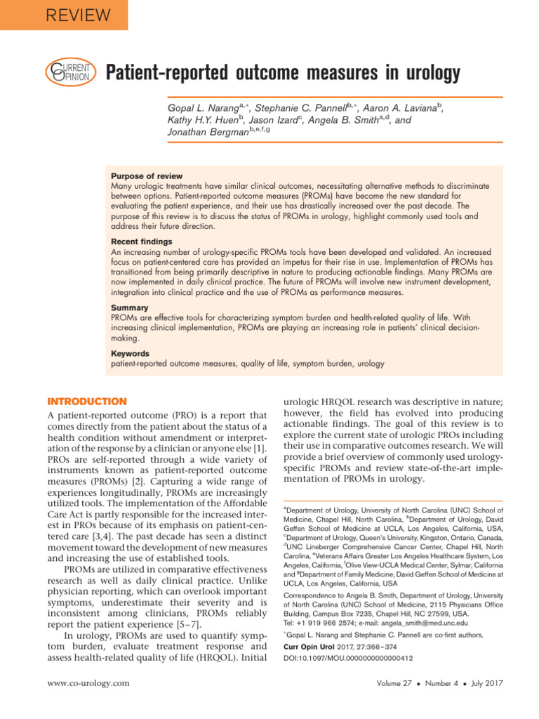 Urology Patient-Reported Outcome Measures | PDF | Urinary Incontinence ...