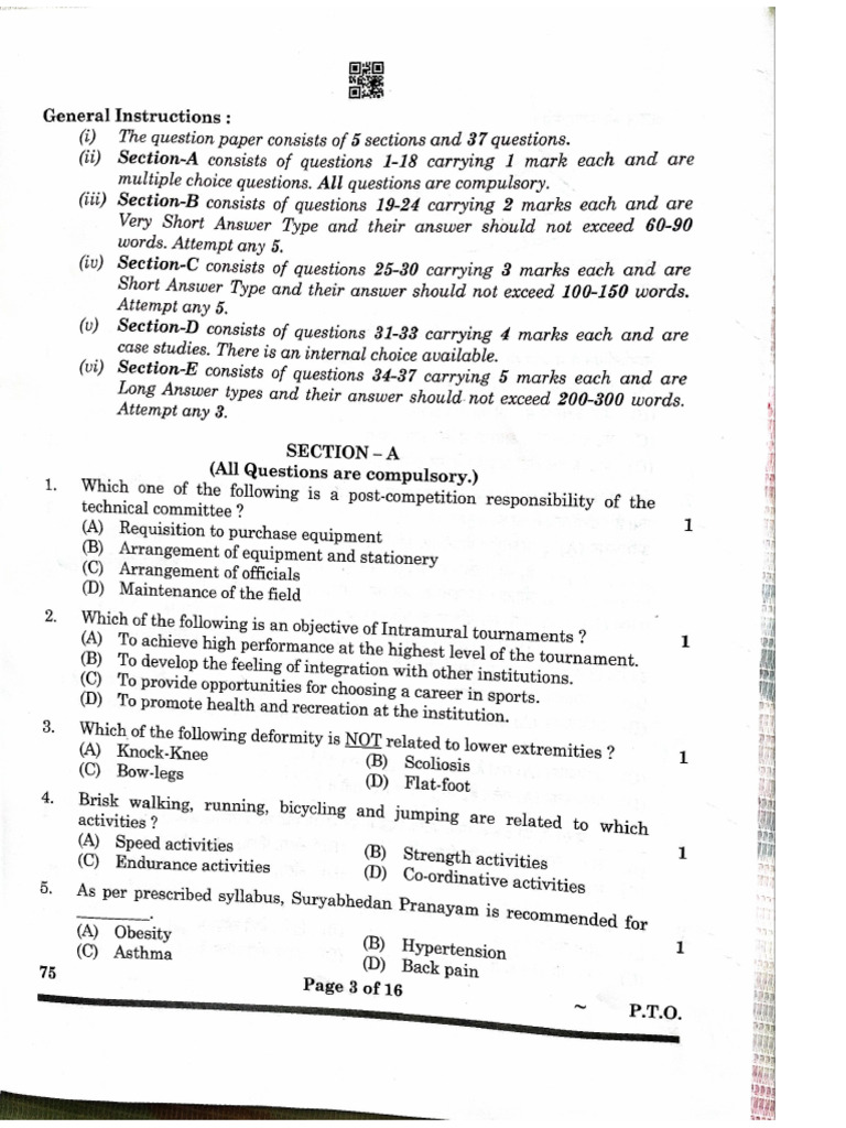 Physical Education Paper 2025 | PDF