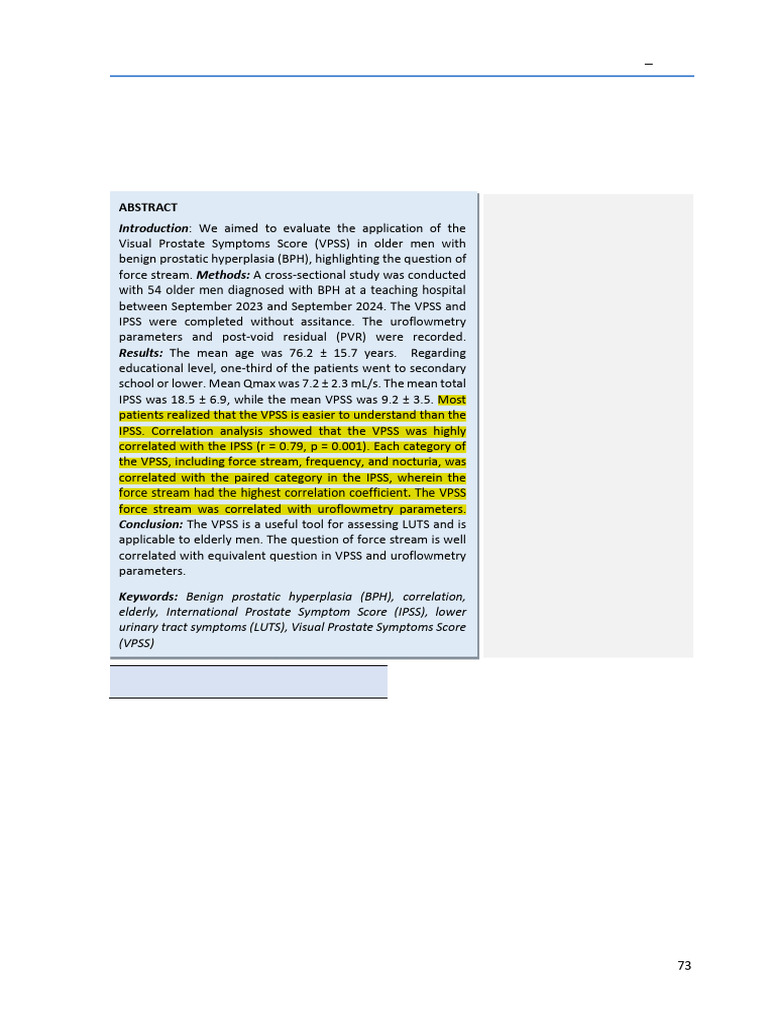 VJOL Application Visual Prostate Symptoms Score in Older Men With ...