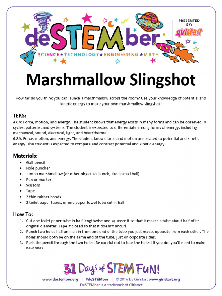 Build a Marshmallow Slingshot STEM Project | PDF | Force | Kinetic Energy