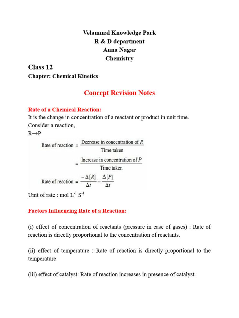 Chemical Kinetics Revision Notes | PDF | Reaction Rate | Activation Energy