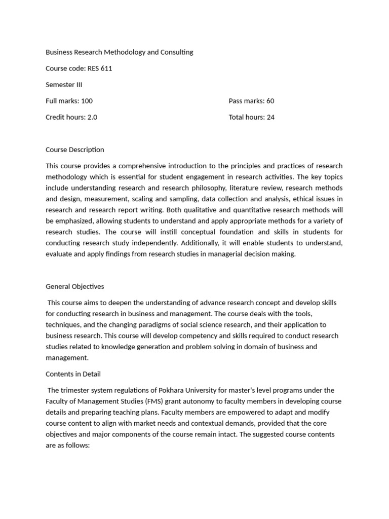 Business Research Methodology Course | PDF | Methodology | Statistics