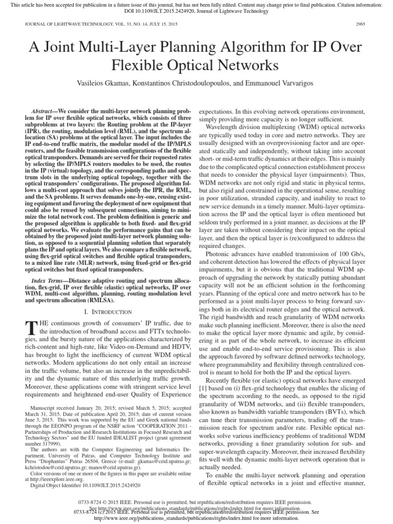 A Joint Multi-Layer Planning Algorithm For IP Over Flexible Optical ...