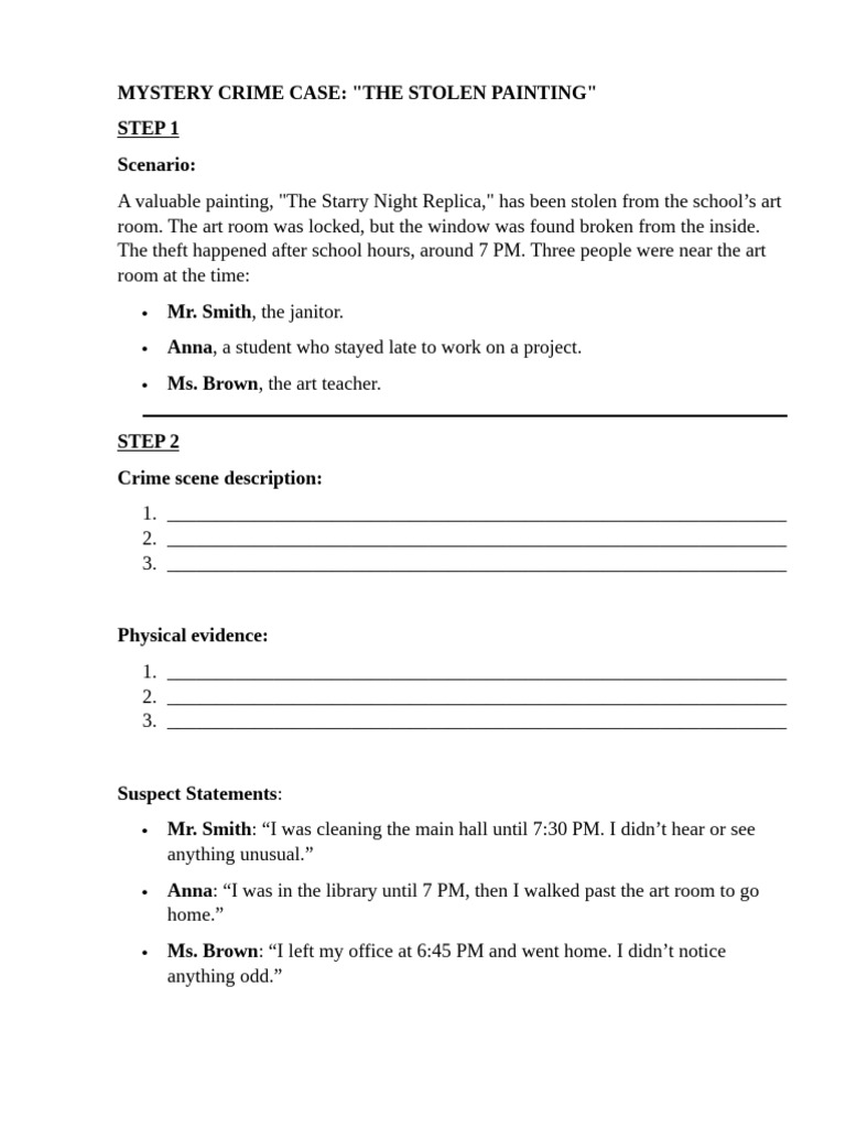Crime Mystery Worksheet | PDF