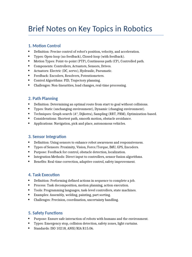 Key Robotics Topics: Motion, Planning, Safety | PDF