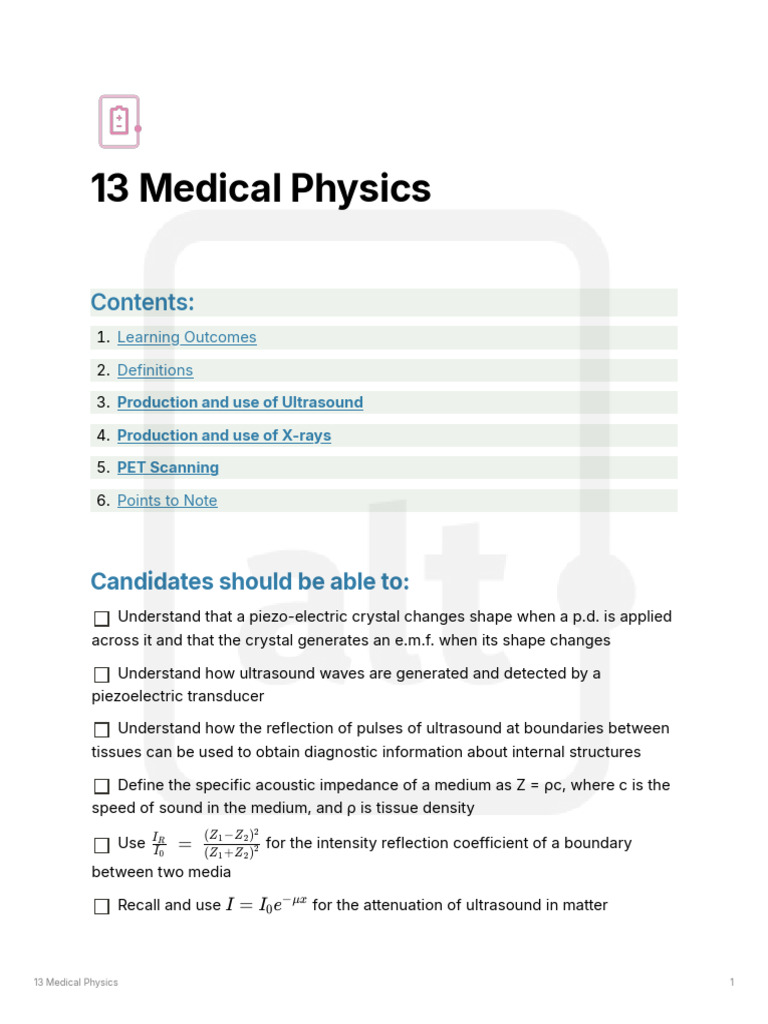 Medical Physics: Ultrasound & X-ray Techniques | PDF | Radiation ...