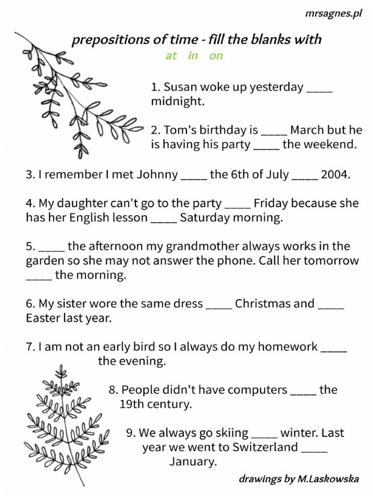Prepositions of Time Student's Version | PDF