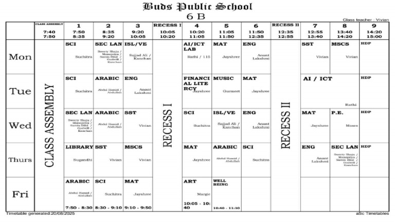 Timetable 6B | PDF