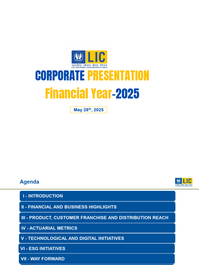 LIC Corporate Presentation FY25 Overview | PDF | Financial Services ...