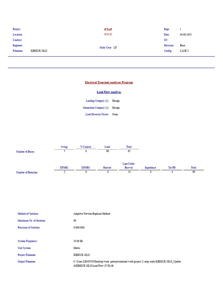 Kirkuk Silo Load Flow Analysis Report | PDF | Transmission Line ...