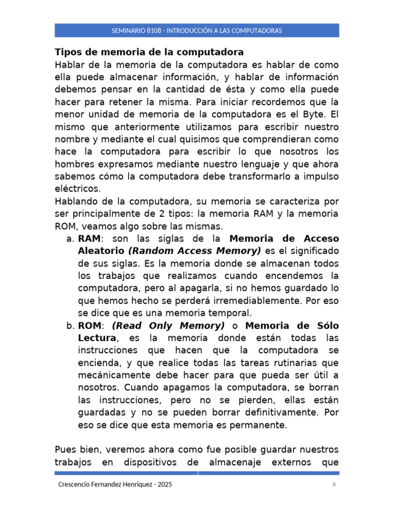B-Tipos de Memoria de La Computadora Semana2 | PDF | Disco flexible ...