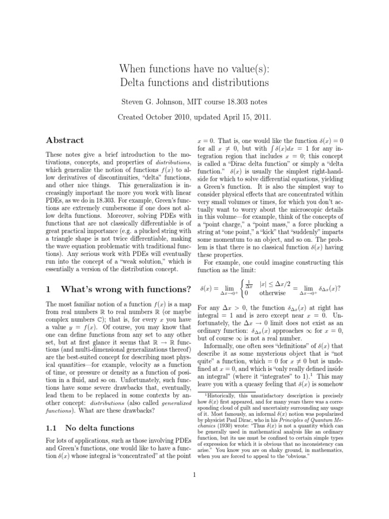 Delta Notes | PDF | Distribution (Mathematics) | Partial Differential ...