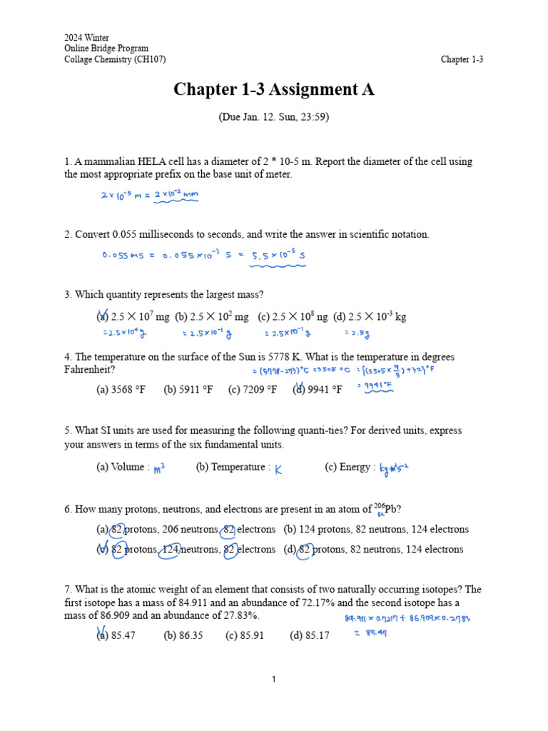 Chapter 1-3 Assignment A | PDF | Proton | Isotope