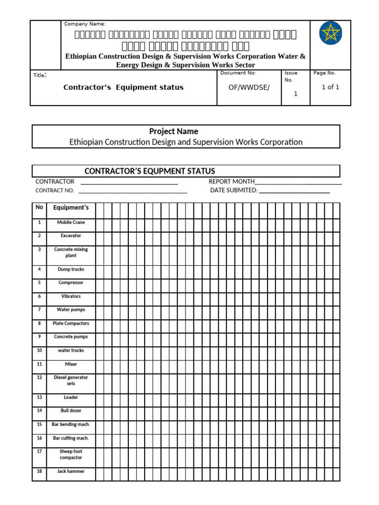 Contractor Equipment Status Report | PDF