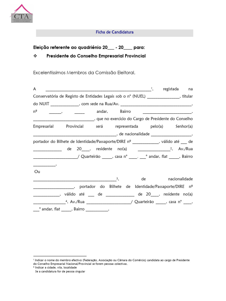 Modelo de Ficha de Inscricao Candidatura Ao CEP | PDF | Governo