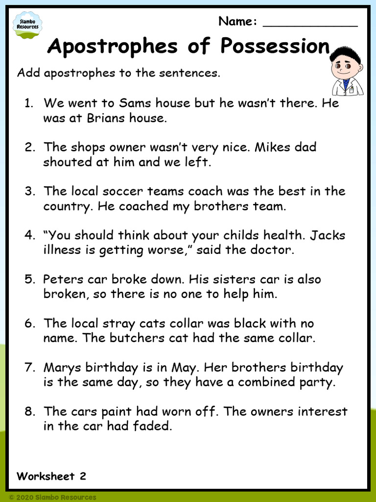 Apostrophes of Possession Worksheet | PDF
