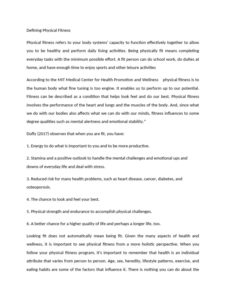 Report Defining Physical Fitness | PDF