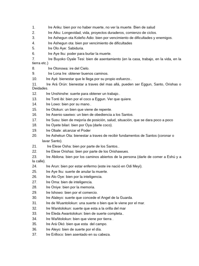 Ire, Osogbo y Varios Importantes para La Consulta | PDF | Santeria