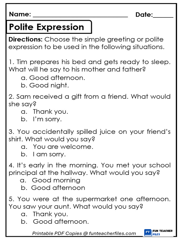 Polite Expression Worksheet 1 | PDF